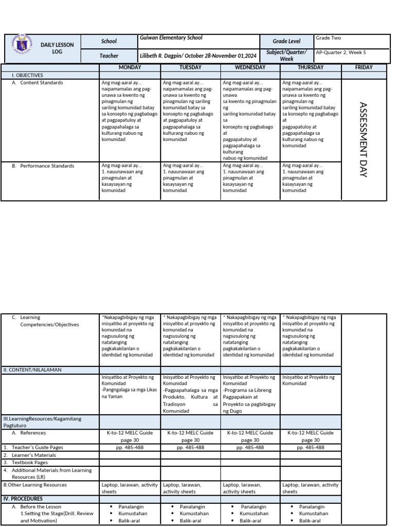 DLL AP-2 Week5 Q2 | PDF