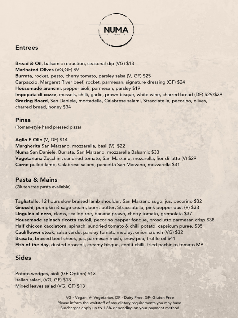 Cream Numa Menu V3.1 | PDF