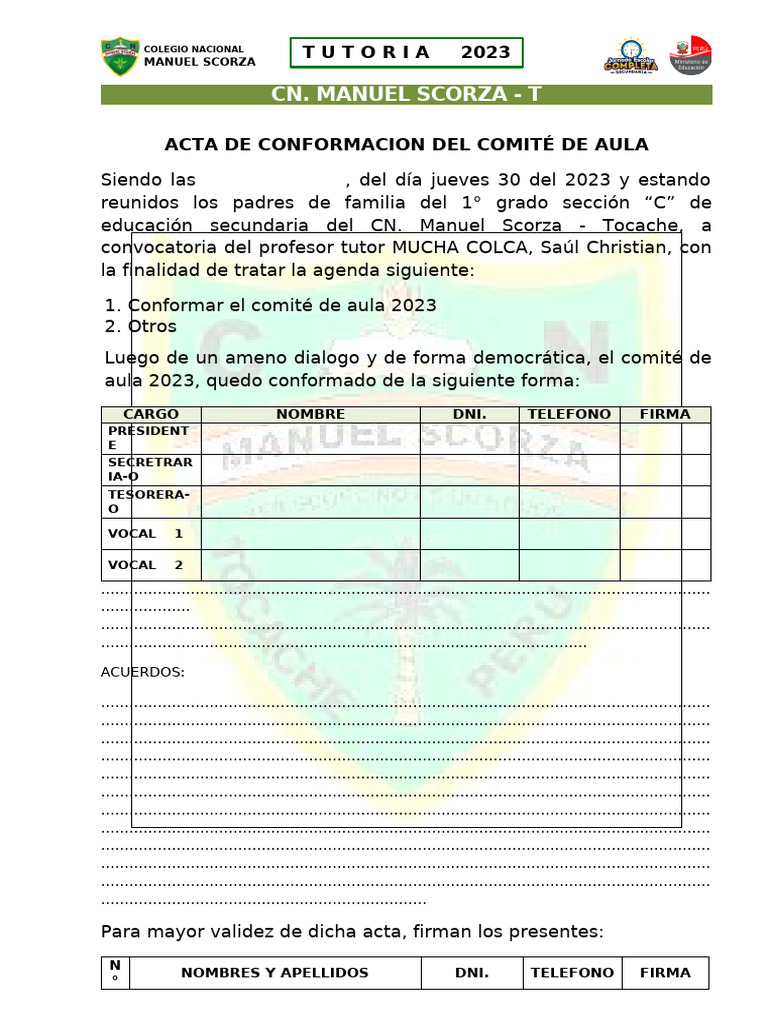 Acta Comite Aula 2023 | PDF