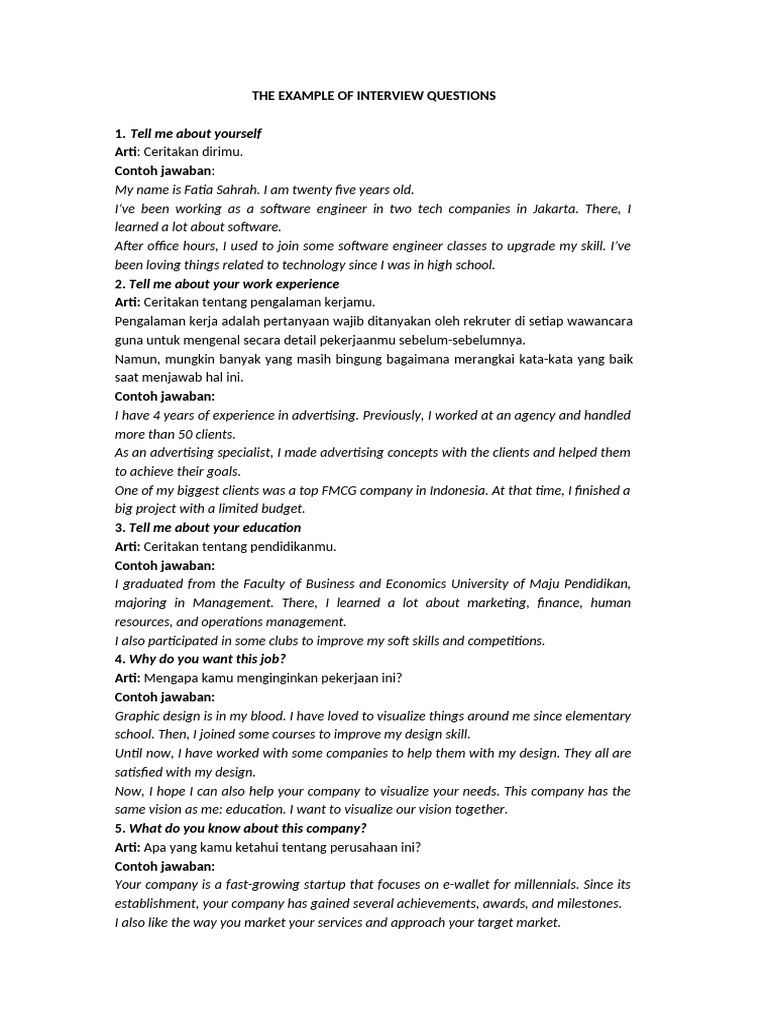 Sample Interview Questions and Answers | PDF | Business | Business ...
