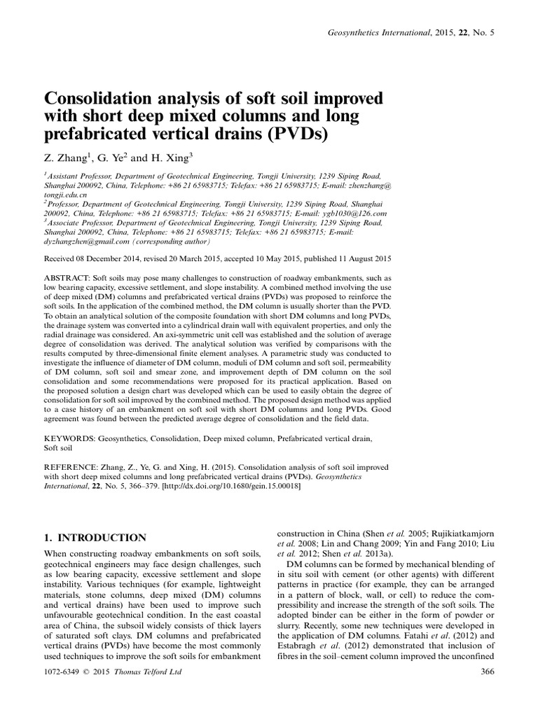 Consolidation Analysis of Soft Soil Improved With Short Deep Mixed ...