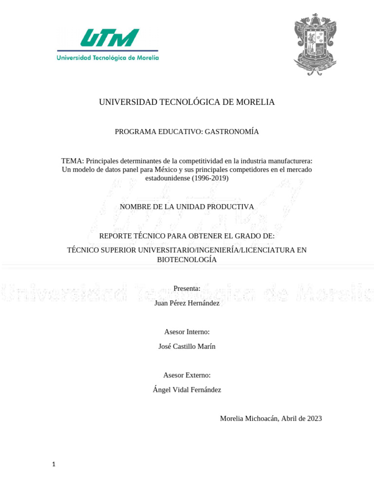 4 Formato Portada Reporte Tecnico (UNIVERSIDAD TECNOLÓGICA DE MORELIA ...