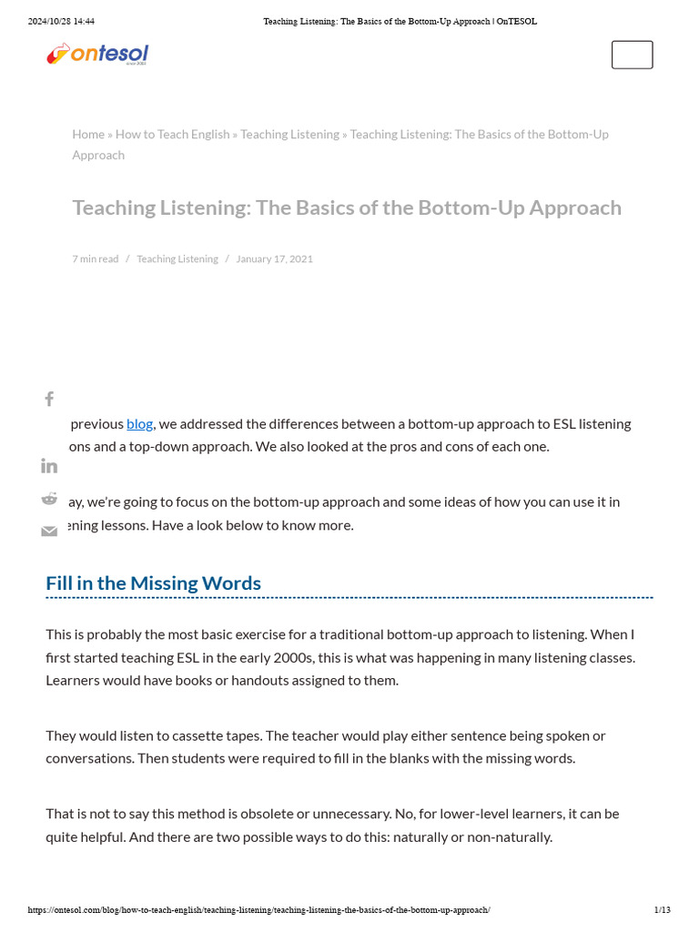 The Basics of The Bottom-Up Approach - OnTESOL | PDF | English As A ...