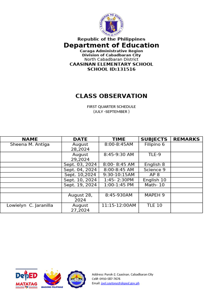 Class Observation | PDF