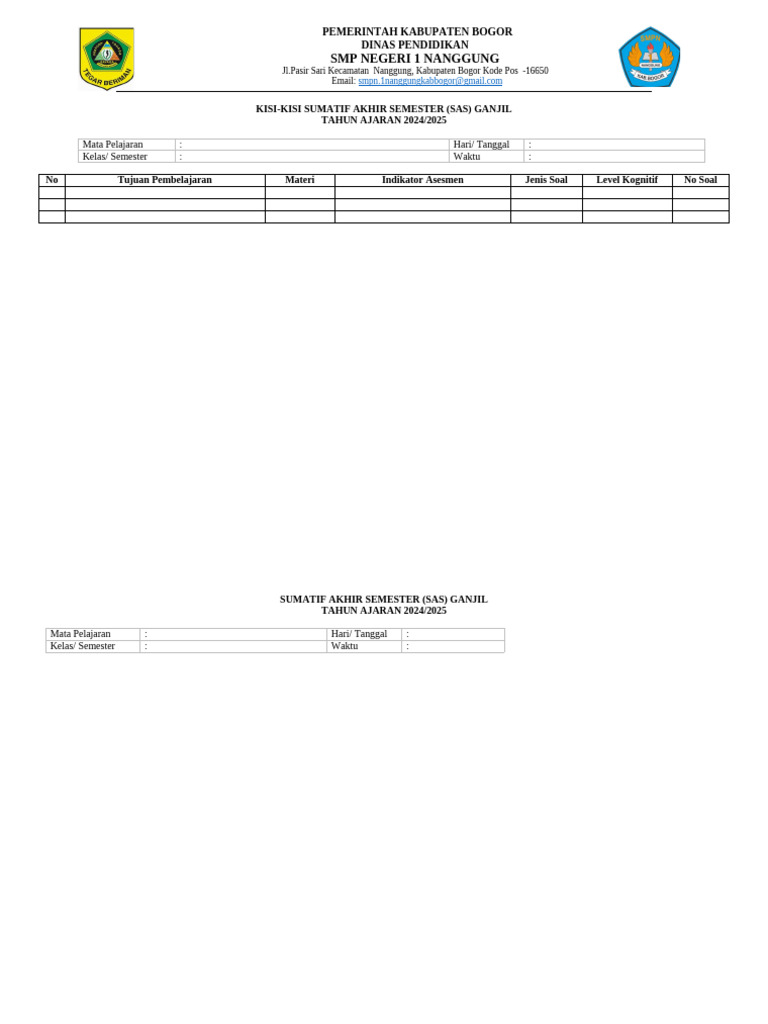 Kisi-Kisi SAS Ganjil TA. 2024-2025 | PDF
