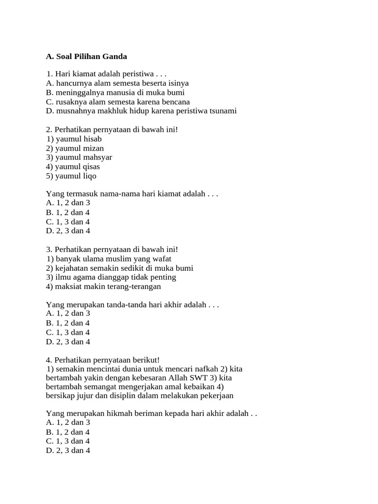 Soal Ujian Sekolah Pai Kelas 6 | PDF