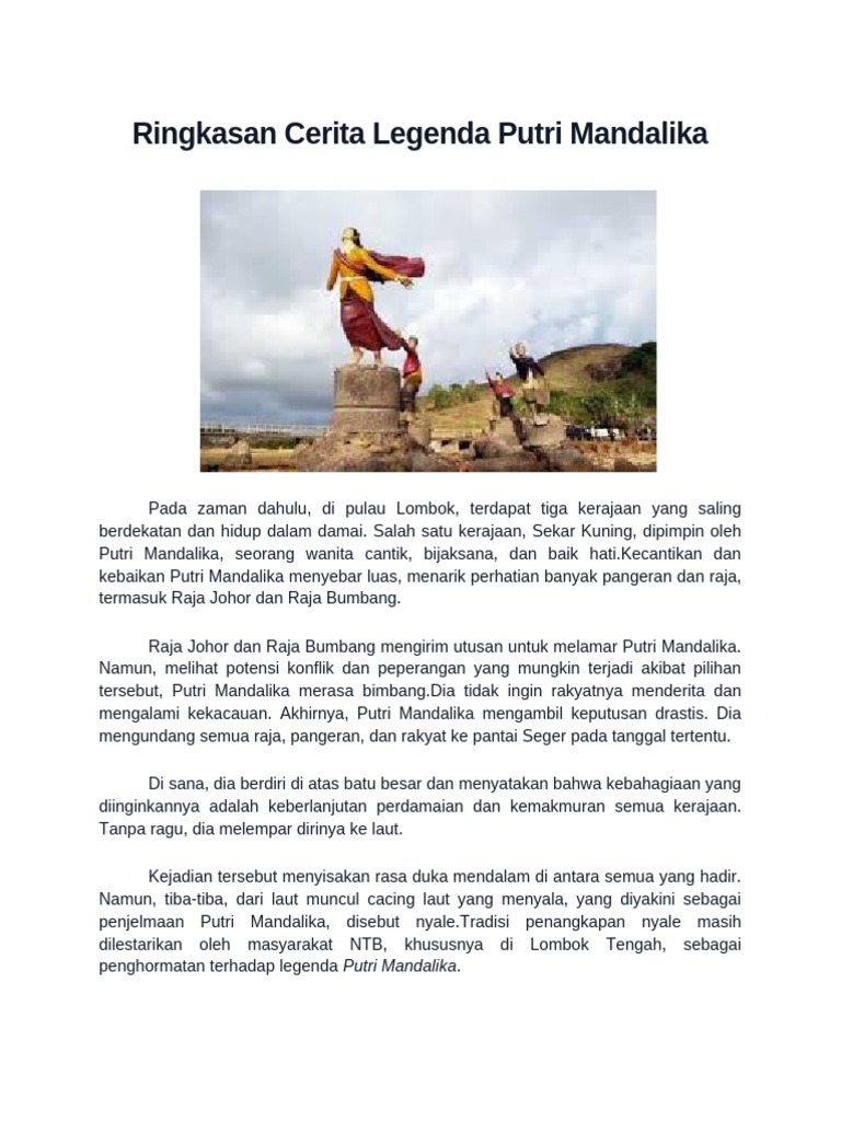 Ringkasan Cerita Legenda Putri Mandalika | PDF | Sejarah | Agama & Spiritualitas