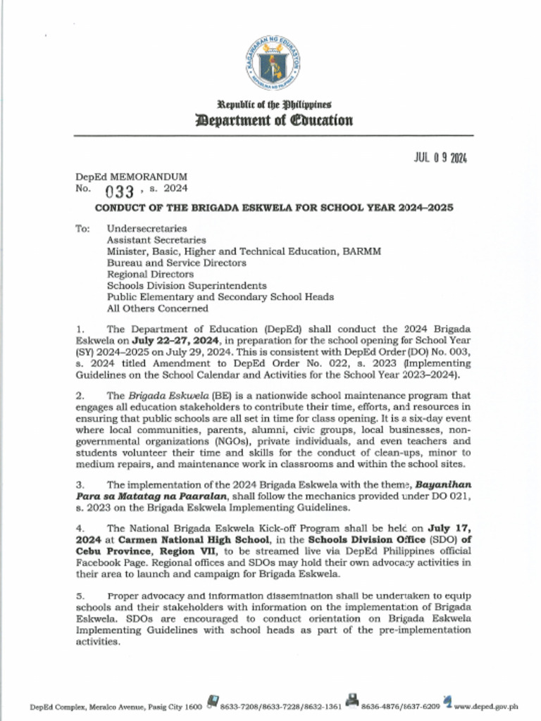 DM 33, S. 2024 - Brigada Eskwela | PDF