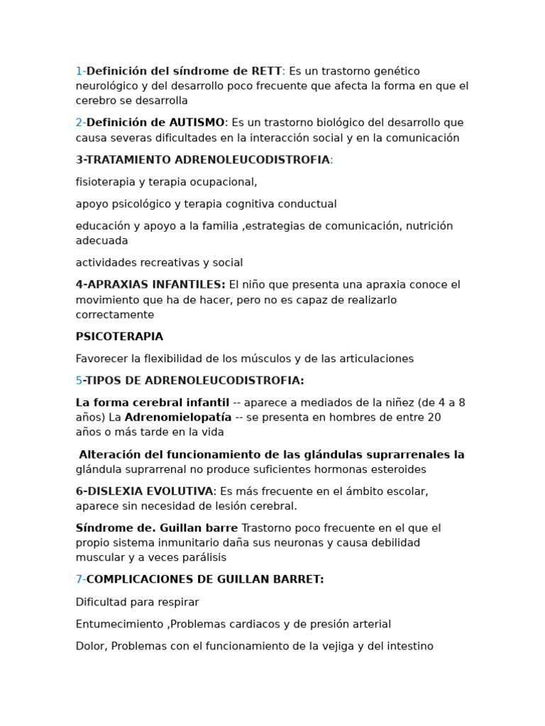 Definición Del Síndrome de RETT | PDF | Espectro autista | Trastorno mental