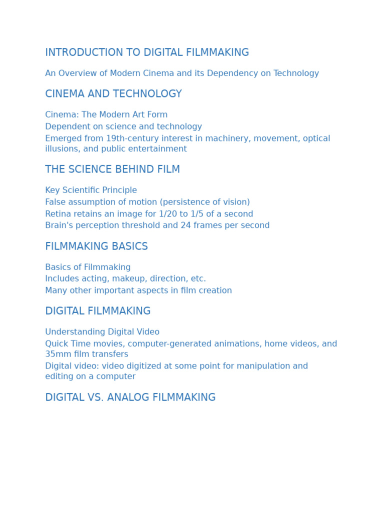 Digital Filmmaking: A Modern Overview | PDF
