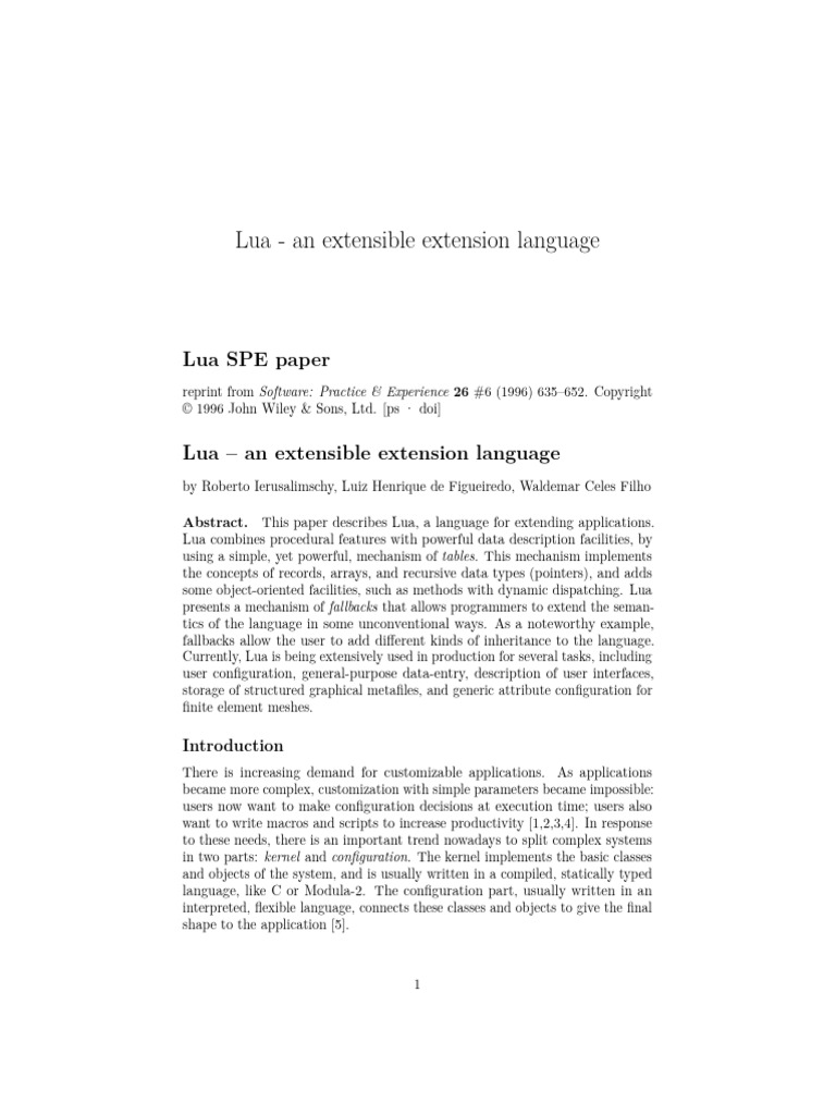 Lua An Extensible Extension Language | PDF | Scripting Language | Programming