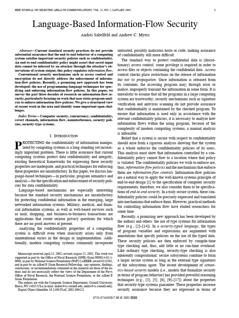 Language Based Information Flow Security | PDF | Computing | Computer Science