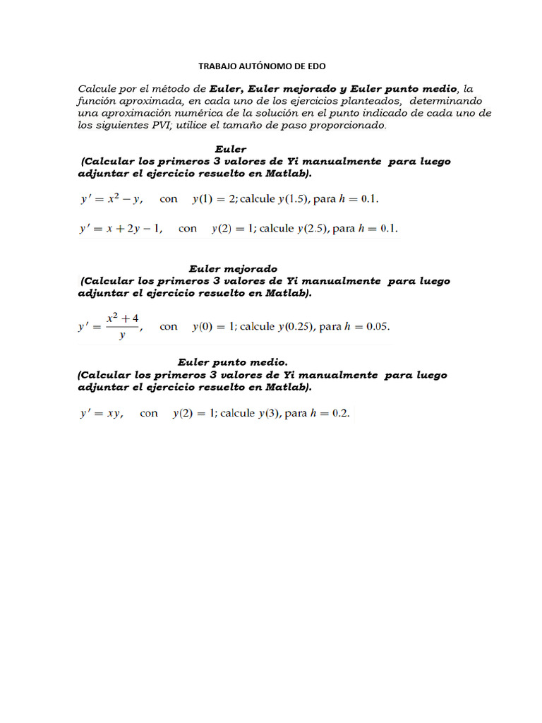 Ejercicios EDO - M Todos de Euler | PDF