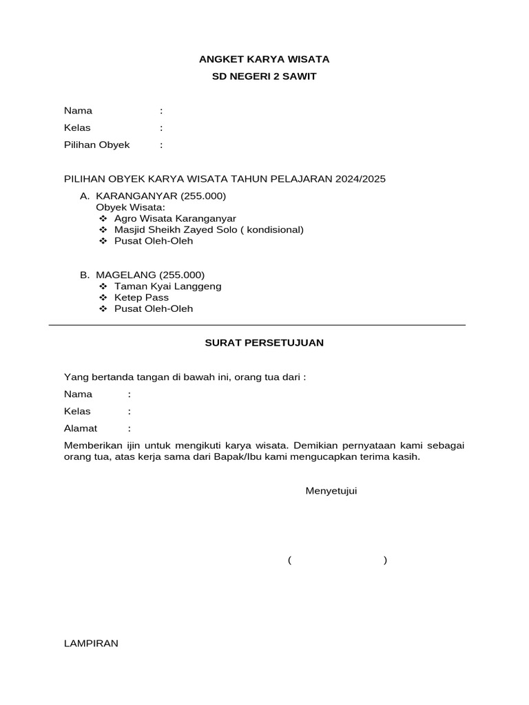 Angket Karya Wisata | PDF