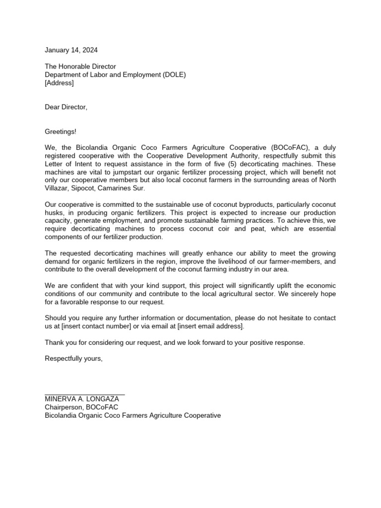 Letter of Intent Decorticating Machines Dole | PDF | Home & Garden