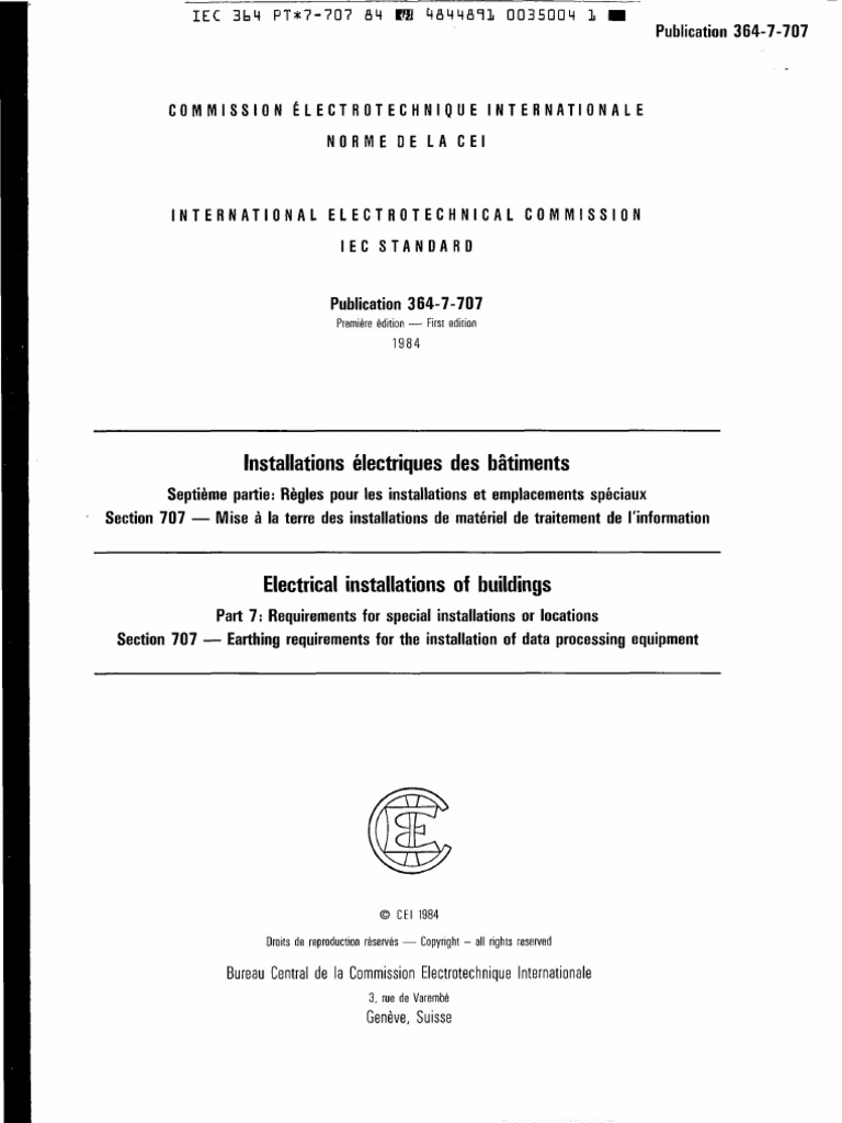 IEC 60364-7-707 Electrical Installations of Buildings - Requirements ...