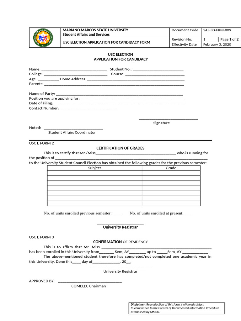 211108032033osas-Form 9 Usc Application For Candidacy Form | PDF