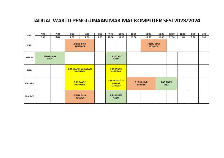 Jadual Penggunaan Mak Mal 2023/2024 | PDF
