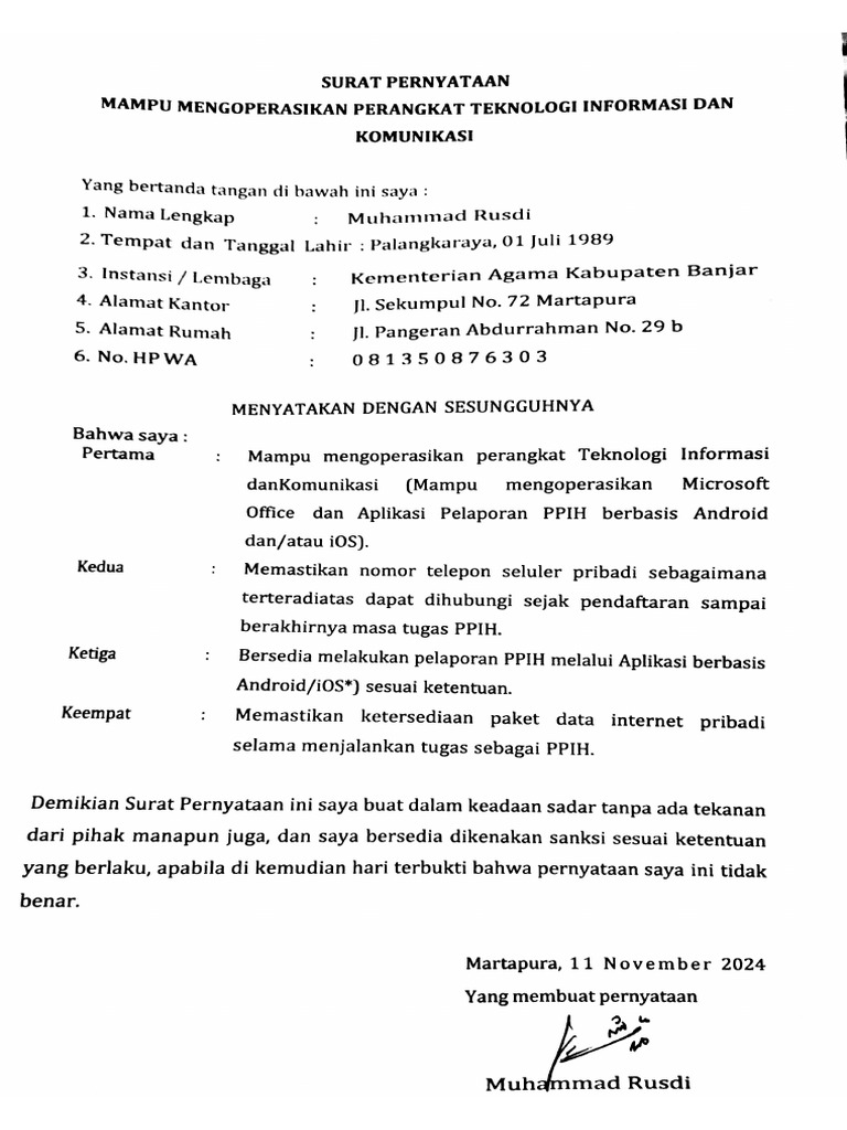 Surat Pernyataan | PDF