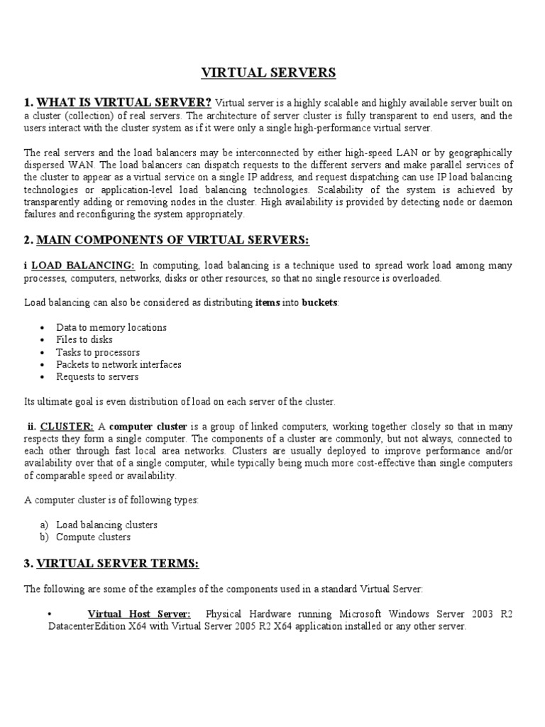 VIRTUAL SERVERS: LOAD BALANCING & CLUSTERING | PDF | Computer Cluster | Load Balancing (Computing)