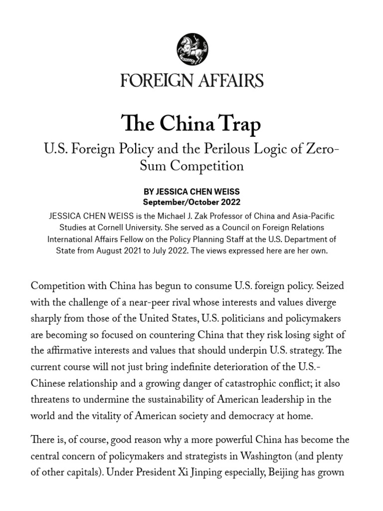 Chen-Weiss - The China Trap - Foreign Affairs | PDF | China | World ...