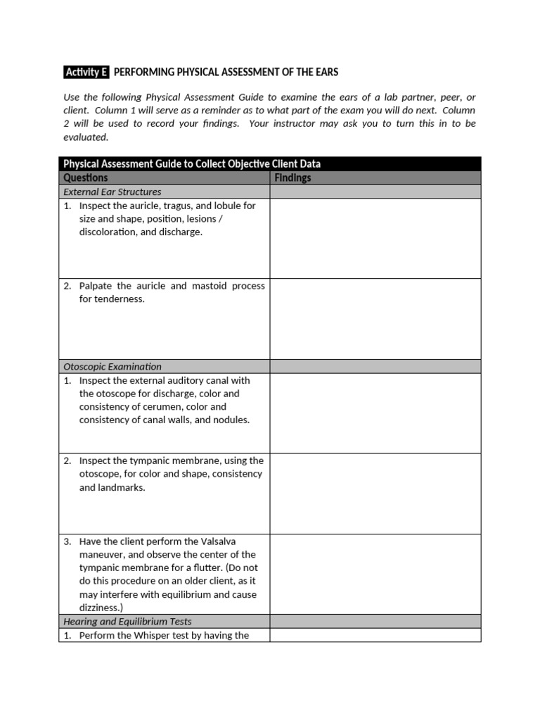 Physical Assessment Guide EARS | PDF | Science & Mathematics