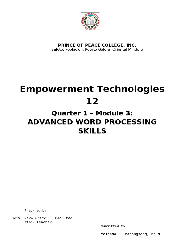 ETECH Q1M3W3 | PDF | Microsoft Word | Microsoft Excel