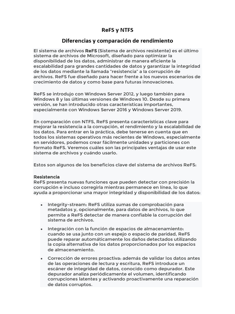 Comparativa: ReFS vs NTFS en Windows | PDF | Archivo de computadora ...