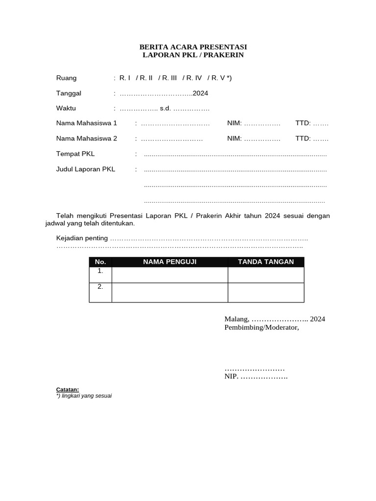 Lampiran 15,16 - Berita Acara Presentasi Laporan PKL | PDF