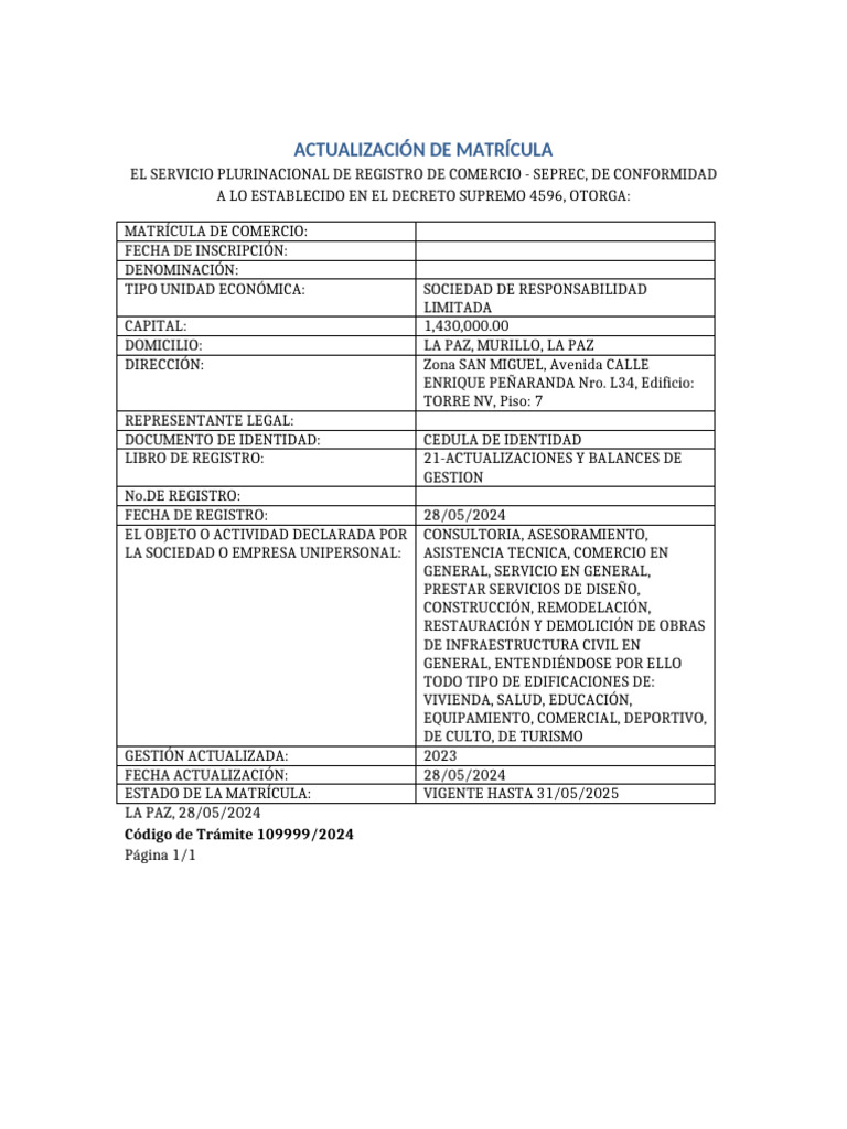 Actualizacion de Matricula Formato Original | PDF