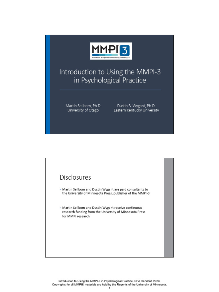 Introduction To Using The MMPI-3 - Handout | PDF | Psychology ...