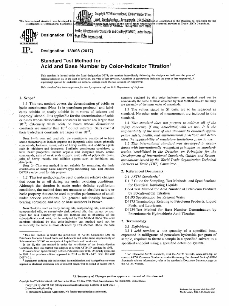 Astm D974-21 | PDF