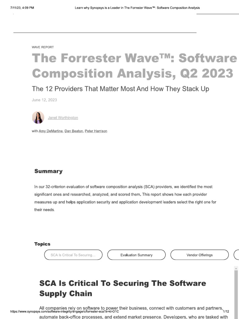 Forrester Software Composition Analysis | PDF