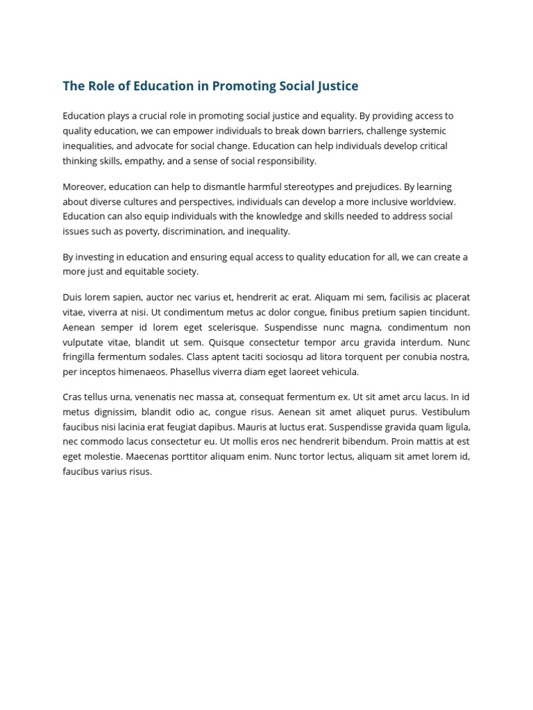 The Role of Education in Promoting Social Justice | PDF
