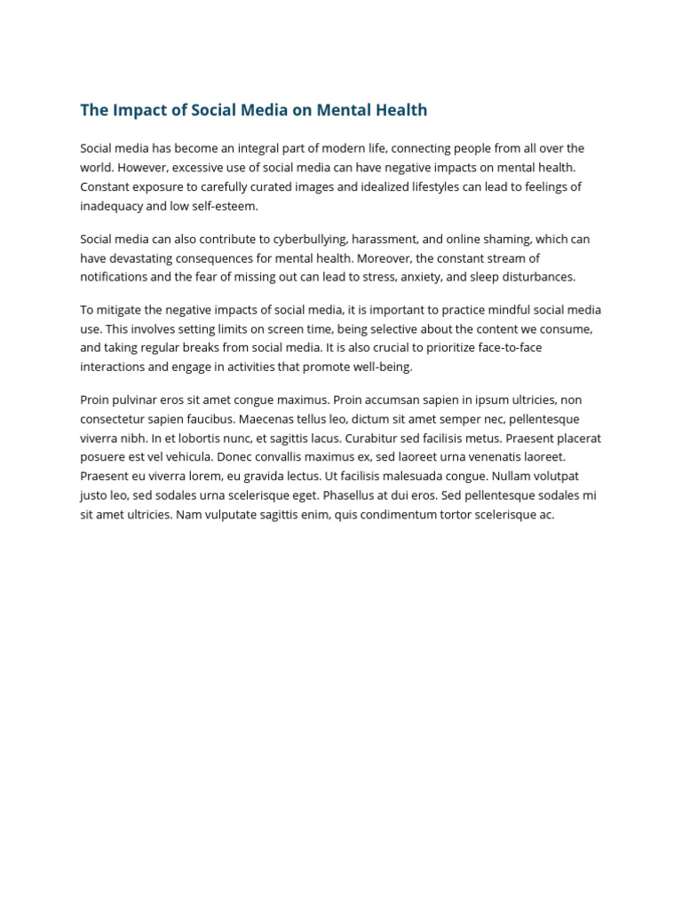 Social Media's Effects on Mental Health | PDF | Self-Improvement