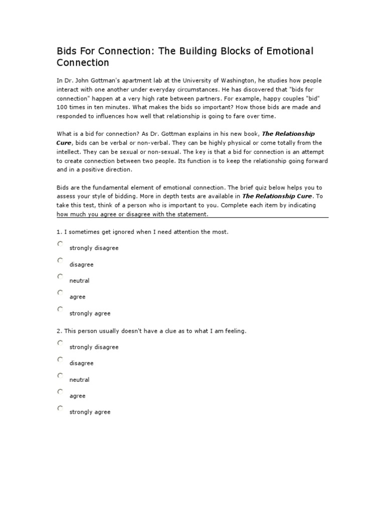 Bids For Connection Quiz - Gottman | PDF | Nonverbal Communication ...