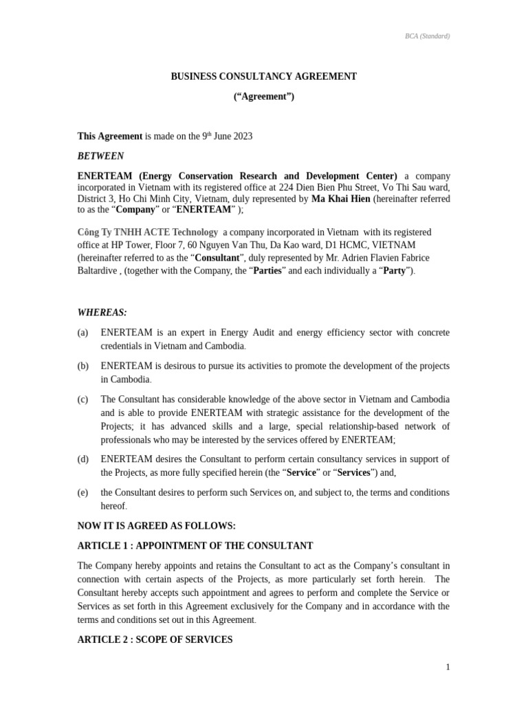 Business Consultancy Agreement Standard - Bilingual | PDF | Employment ...