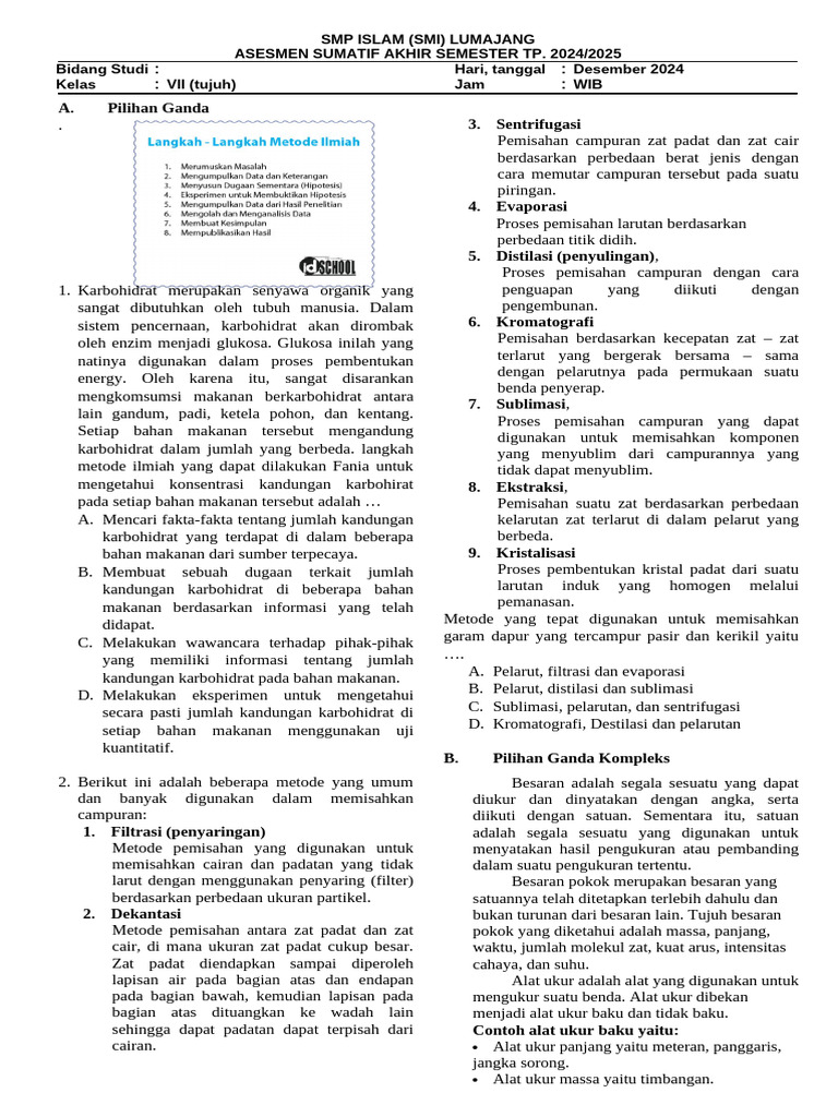 Soal IPA Kelas VII SMI Lumajang | PDF