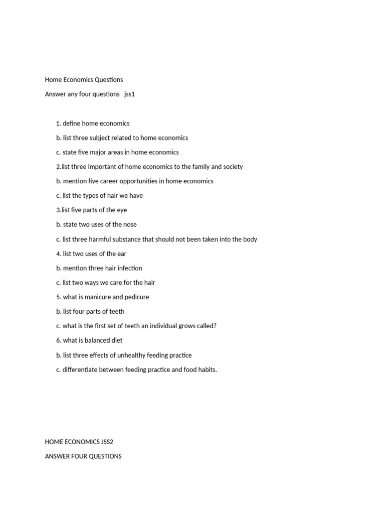 Home Economics Questions Examinatins | PDF | Science & Mathematics ...