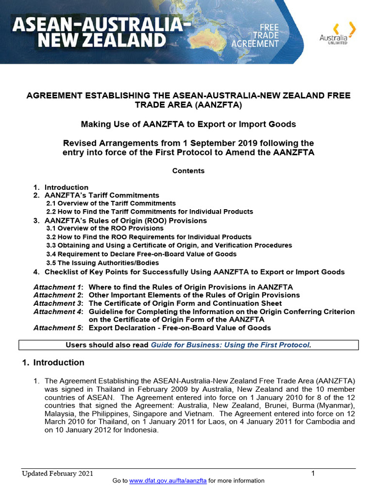 Making Use of AANZFTA To Export or Import Goods First Protocol | PDF ...