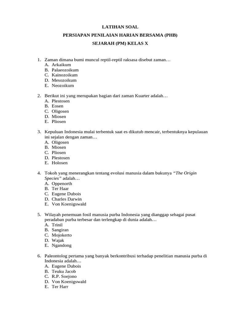 Latihan Soal Persiapan PHB 2021 - X | PDF