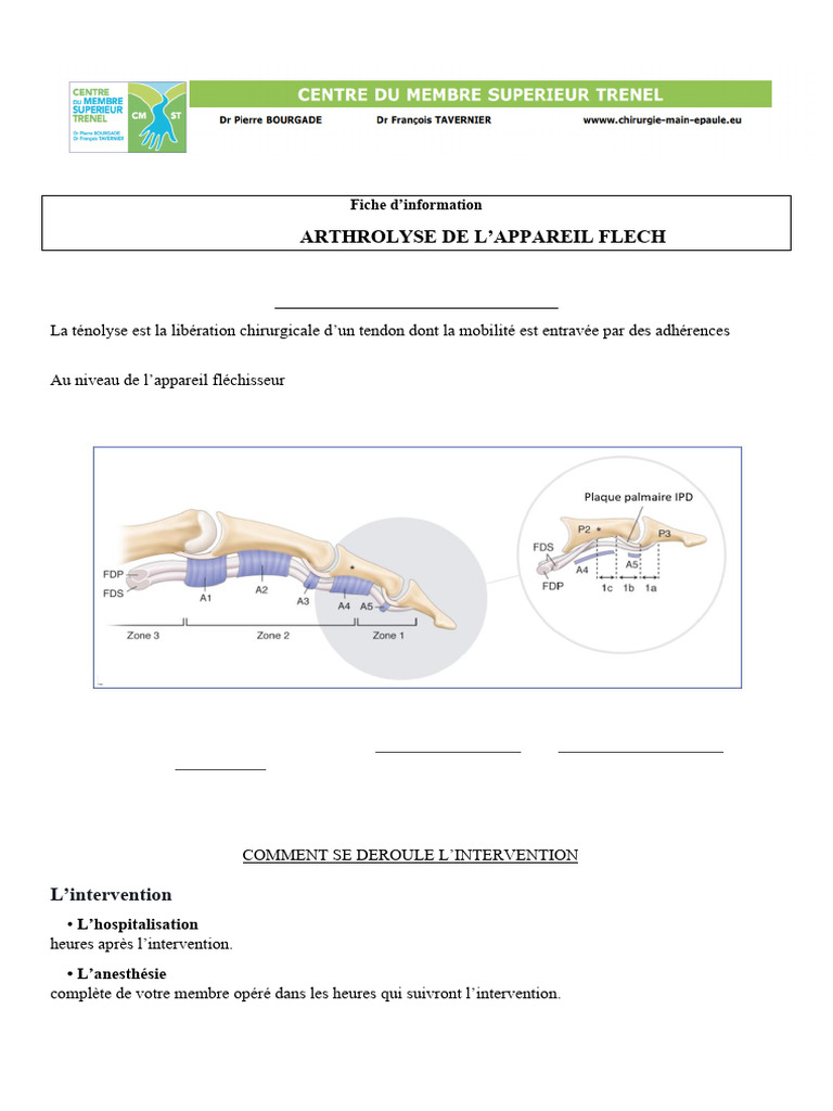 Ténolyse et Ténoarthrolyse Fléchisseurs | PDF | Main | Chirurgie