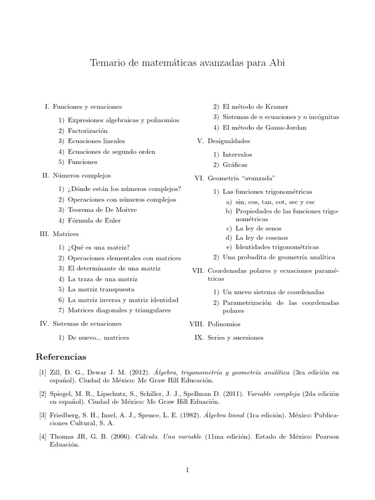 Temario de Matematicas | PDF | Matriz (Matemáticas) | Ecuaciones
