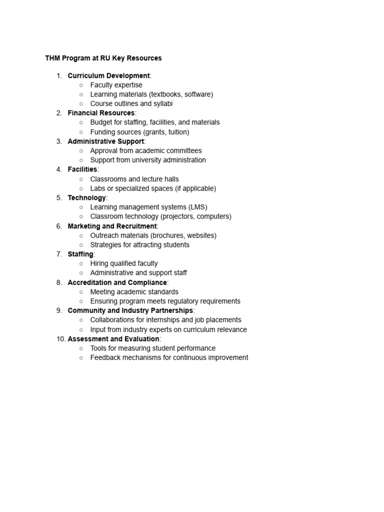 THM Program Key Resources | PDF