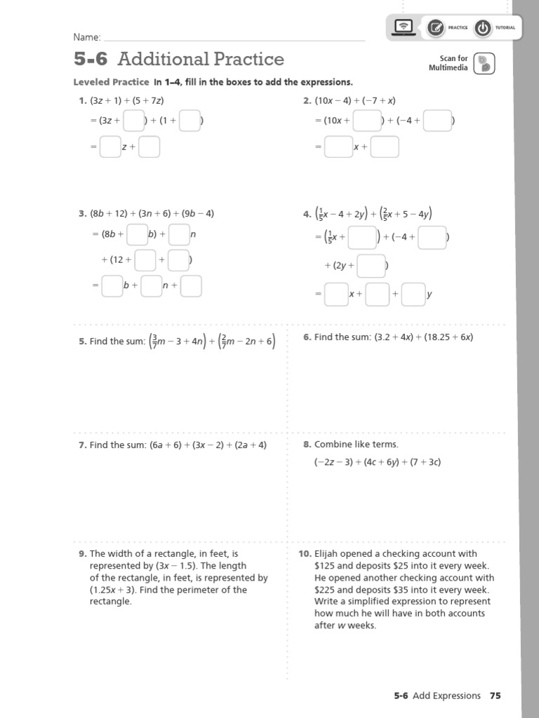 5-6 Additional Practice Worksheet | PDF
