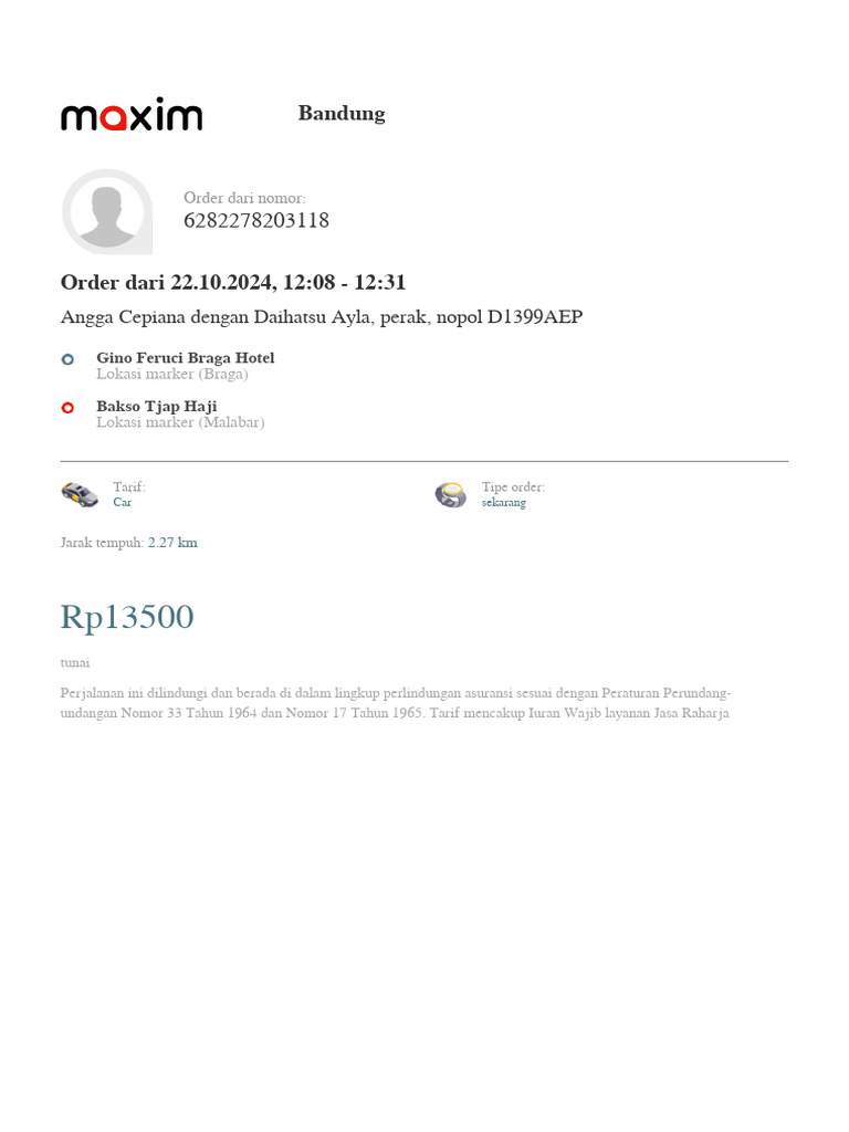 Order Mobil Bandung: Angga Cepiana | PDF