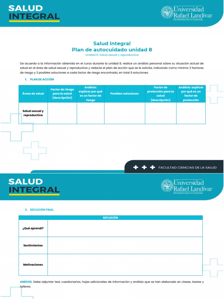 Plan de Autocuidado Unidad 8 | PDF