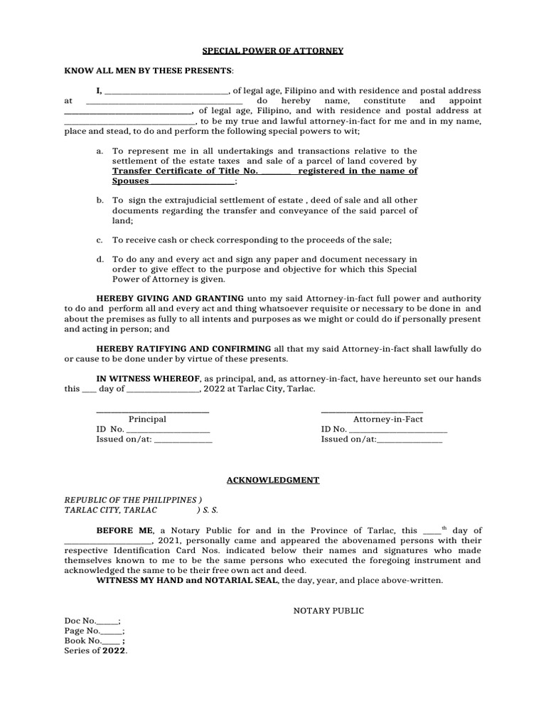 spa - sample ejs | PDF | Power Of Attorney | Deed