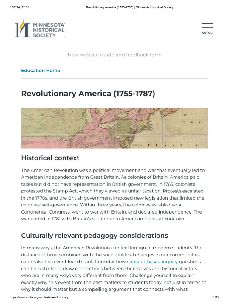 Revolutionary America (1755-1787) - Minnesota Historical Society | PDF ...