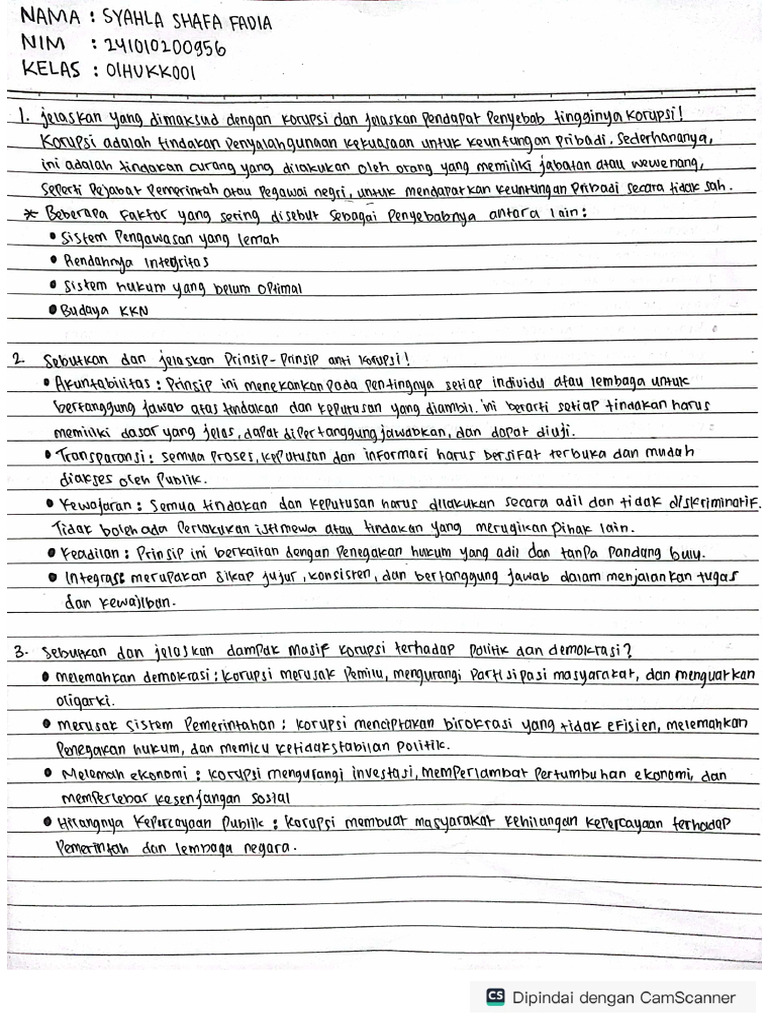 Uts Pend. Anti Korupsi Syahla Shafa Fadia | PDF